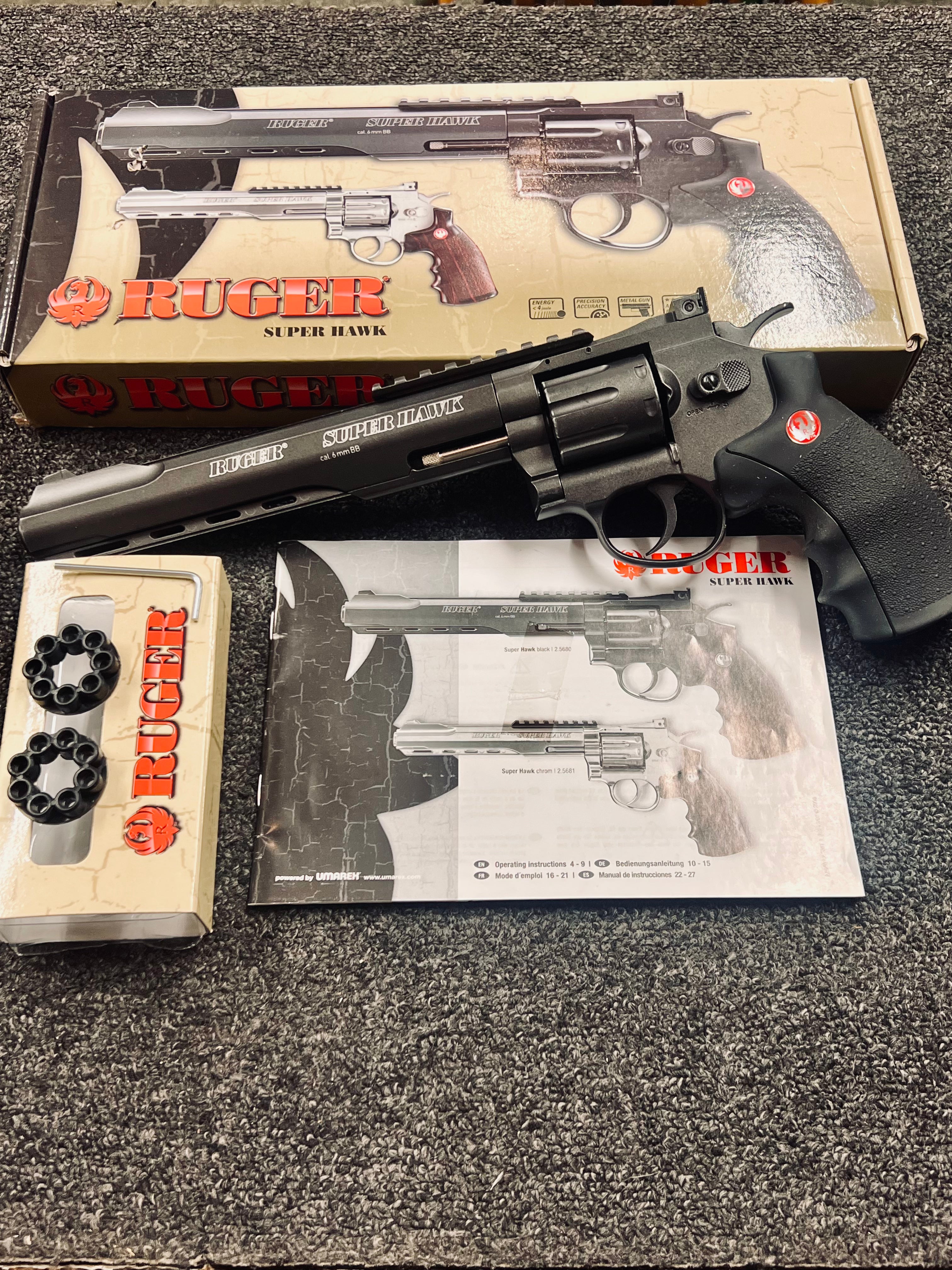 Pre-owned 6mm Airsoft Umarex Ruger Super Hawk 8” Black CO2 Pistol Revo ...