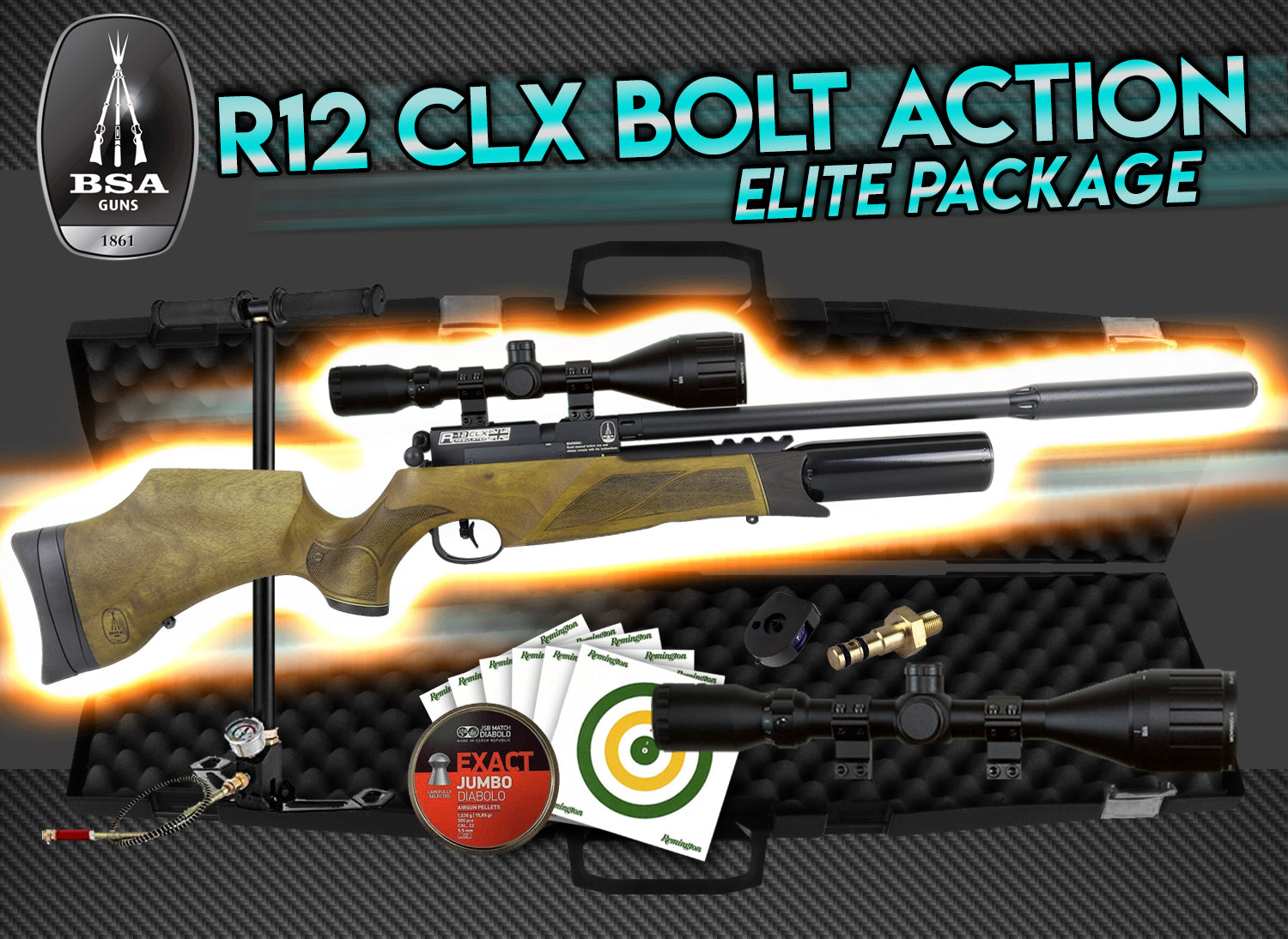 BSA R12 CLX Bolt Action Walnut Elite Package Deal Multi-Shot PCP ...